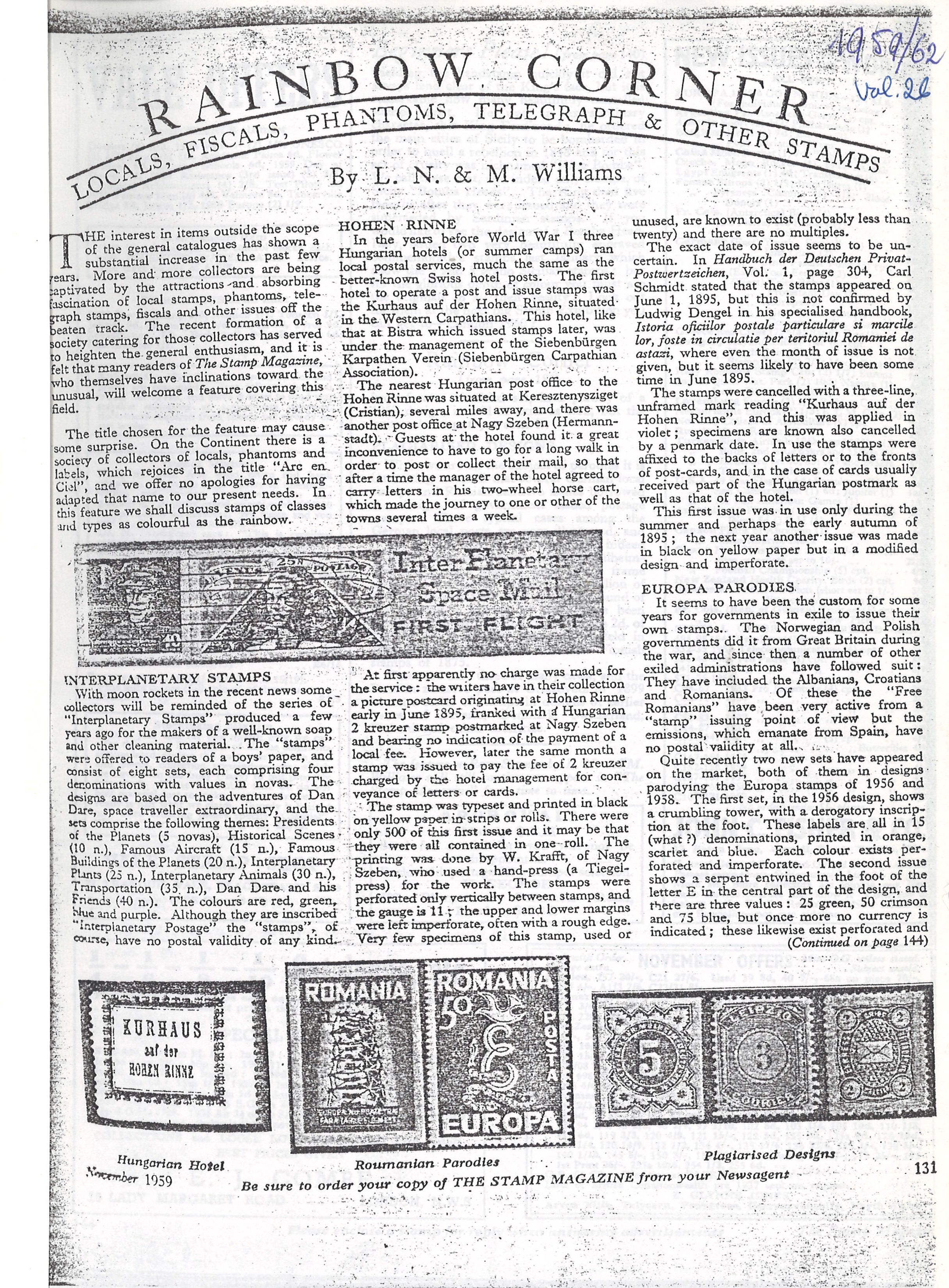 L.N. & M. Williams: CINDERELLA STAMP CORNER etc. (Kopienarchiv ab 1959 ...