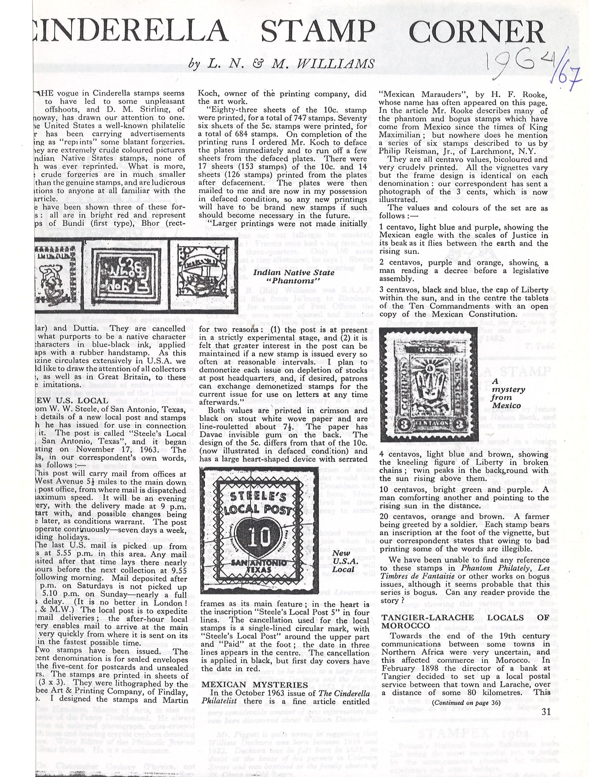 L.N. & M. Williams: CINDERELLA STAMP CORNER etc. (Kopienarchiv ab 1959 ...